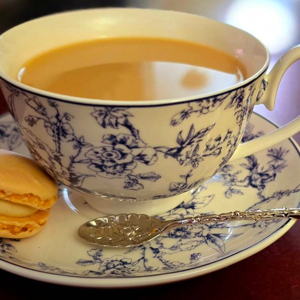 Blue and Cream Toile Tea Cup and Saucer | French Country Chinoiserie ...