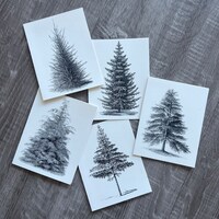 Pine Tree Note Card Set of 10 in White or Light Ivory With Matching ...