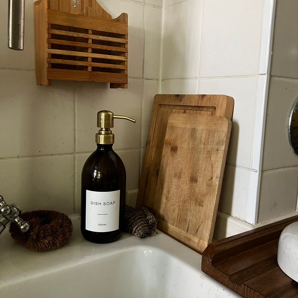 Amber Glass Soap Dispenser - Labelled Refillable Bottle With Metal Pump ...