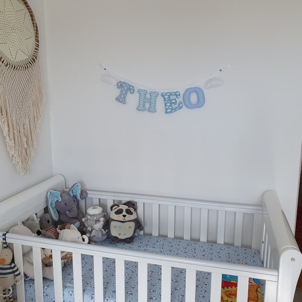 Name Sign,name Banner,baby Blue ,boy Name Wall Art,fabric Letters With ...