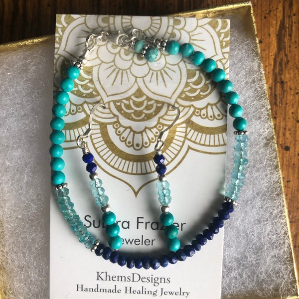 Communication Bracelet| Lapis LAZULI TURQUOISE and APATITE |throat ...