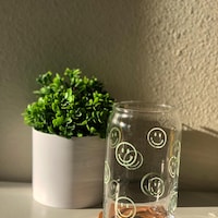 Sage Green Smiley Face Iced Coffee Glass Cup - Etsy Canada