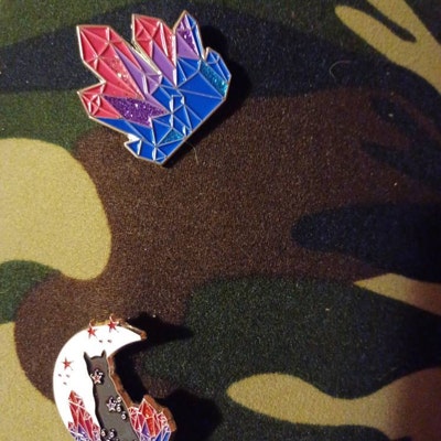 Bisexual Pride Flag Crystal and Cat Glitter Enamel Pin Set of Two or ...