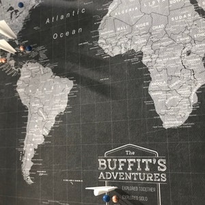 Push Pin World Map Modern Personalized Cork Canvas Gift modern Slate ...