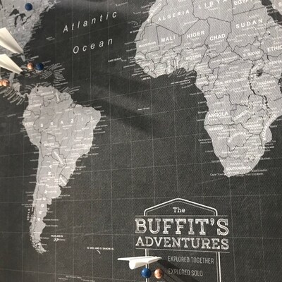 Push Pin World Map Modern Personalized Cork Canvas Gift modern Slate ...