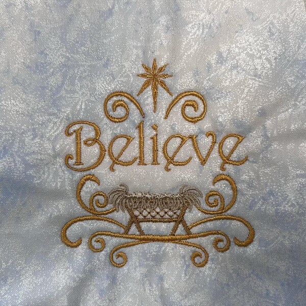 Believe Nativity Embroidery Design: Christmas Star, Manger (digital ...