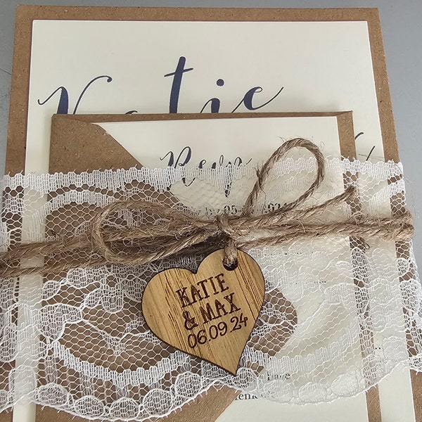 R2 - Rustic Wedding Invitation - Lace Wedding Stationery - Barn Wedding ...