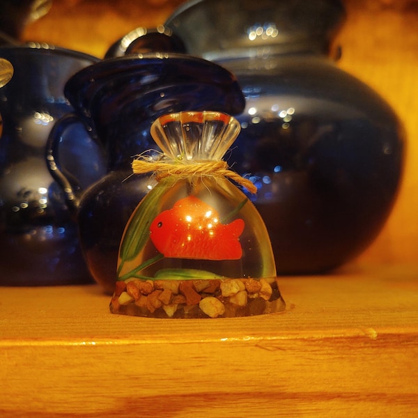 Tiny Handmade Resin Bagged Goldfish Figurine | Kawaii Paperweight ...