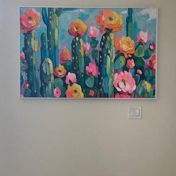 Pink Cherry Blossom Oil Painting Spring Tree Branch Petal Warm Wall Art ...