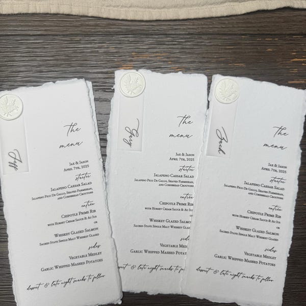 Deckled Edge Menu With Place Card (set of 10) - Etsy