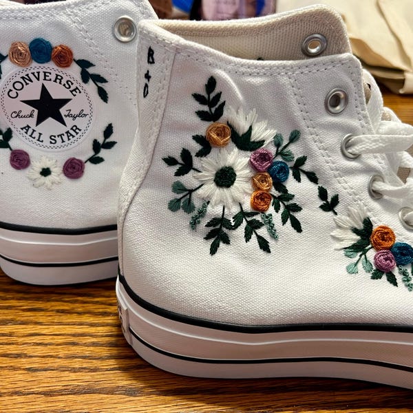 Custom Converse Embroidery, Pink Flower Embroidered Converse Custom ...