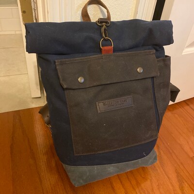 Blue Waterproof Waxed Canvas Backpack Medium Size With Padded Shoulder ...