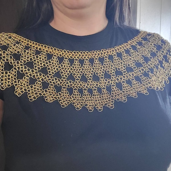 Mini Chainmail Statement Necklace, Byzantine and Pearl, Boho Vintage ...