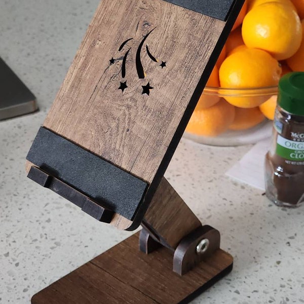 Height and Angle Adjustable Wooden Phone and Tablet Stand - Walnut or ...