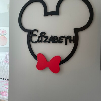 Wooden Mickey Mouse, Disney Mickey Mouse With Bow Tie, Wooden Name Sign ...