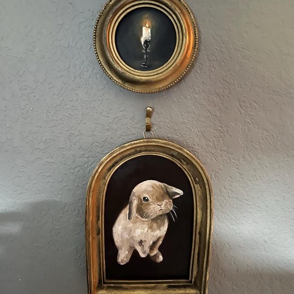 Vintage Framed Bunny Portrait, Gothic Original Handmade Rabbit Painting ...