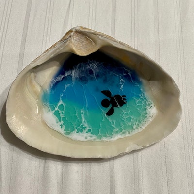 Hand Drawn Turtle or Stingray Ocean Resin Shell Ring Dish Trinket Dish ...