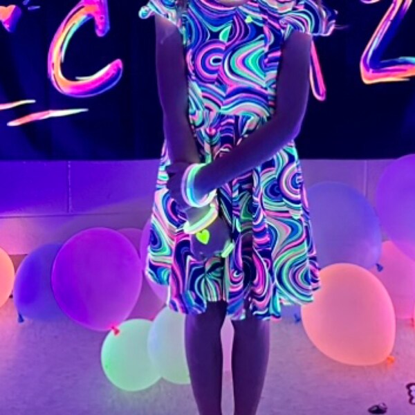 Girls Neon Glow Worm Print Skater Dress With Flip Sleeves 154935 - Etsy