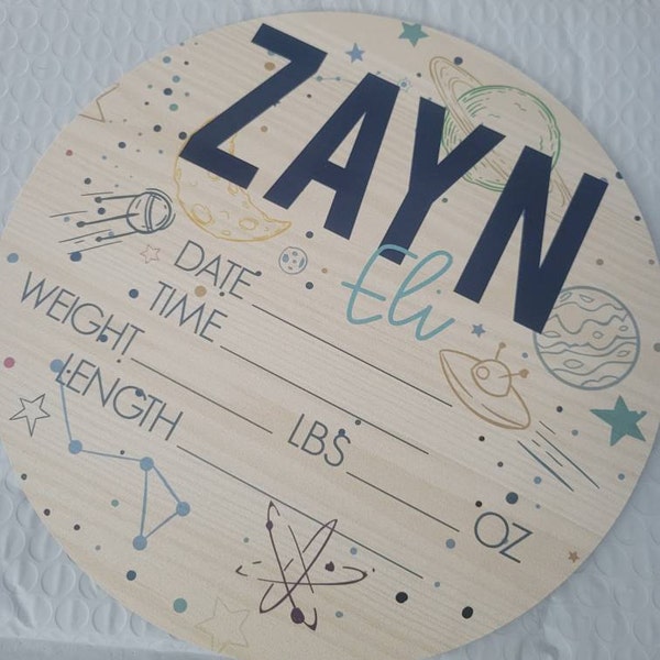 Baby Birth Stat Sign | Personalized Birth Announcement Sign | Space ...