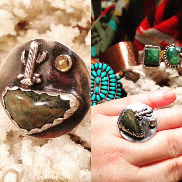 Pink Leopard Jasper Ring With Copper and Silver Ball Accents / Animal ...