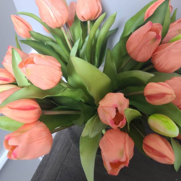 11.75" Faux Real Touch Orange Sorbet Tulip Stem Bundle - Etsy