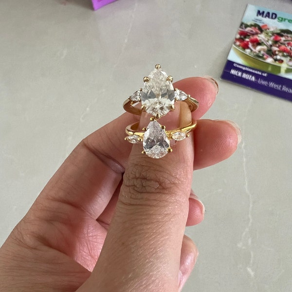 Classic Pear Cut Moissanite Diamond Ring, 14k Gold Filled Engagement ...