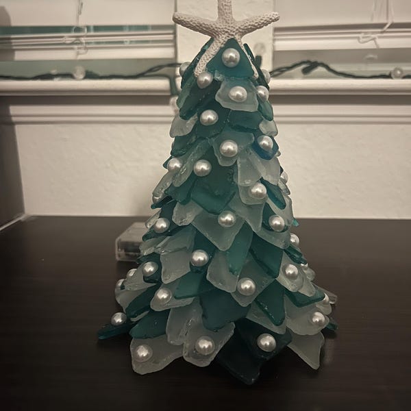 Sea Glass Christmas Tree With Starfish, Coastal Decor With Pearls ...