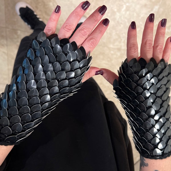 Scale Mail Gauntlets in Knitted Dragonhide Armor Choose Your Size Black ...