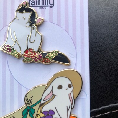 Floral Rabbit Pin, Kawaii Rabbit Gardening Pin, Bunny Pin, Easter Pin ...