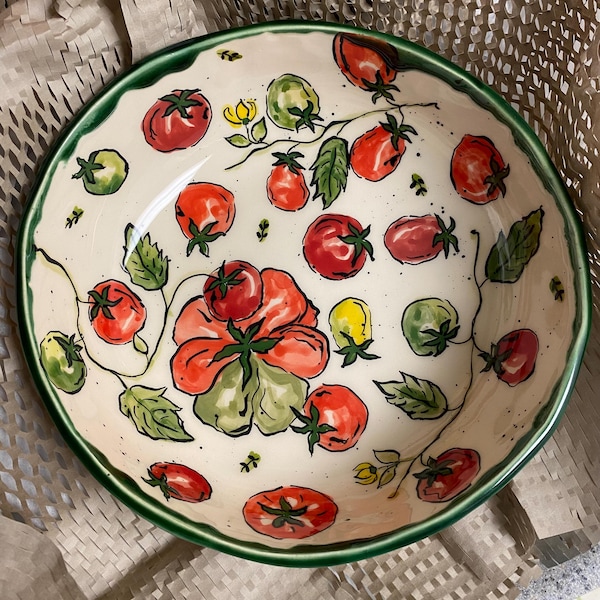 Deep Salad Plate / Hand Painted / Vegetable Bowl / Food Safe / Ceramic ...
