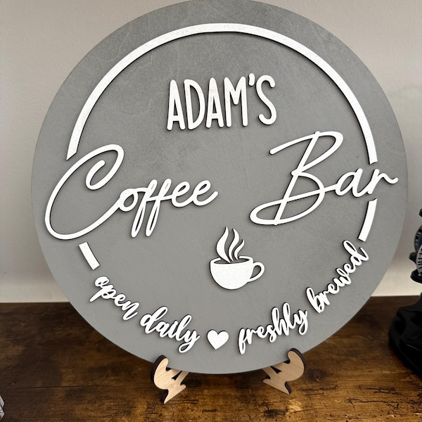 Custom Coffee Bar Sign, Personalized Gift, Circle Cafe Name Sign ...