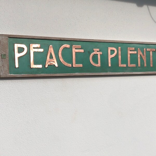 Arts and Crafts Copper House Sign With Oak Frame in 4"/100mm High ...