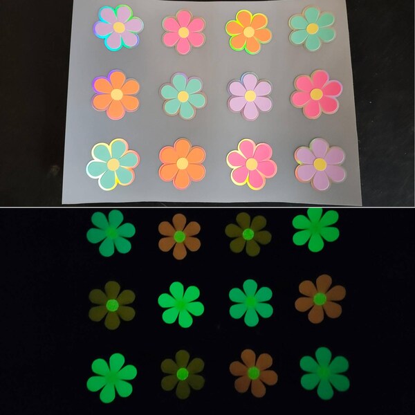 Flower Sticker Sheet, Glow in the Dark Sticker Set, Retro Flowers ...