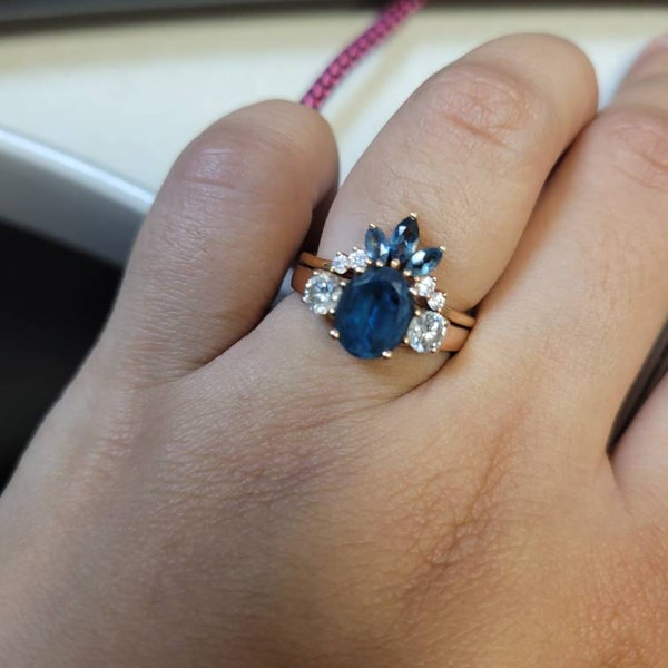 14K Gold London Blue Topaz Claddagh Ring Antique Natural Blue Topaz ...