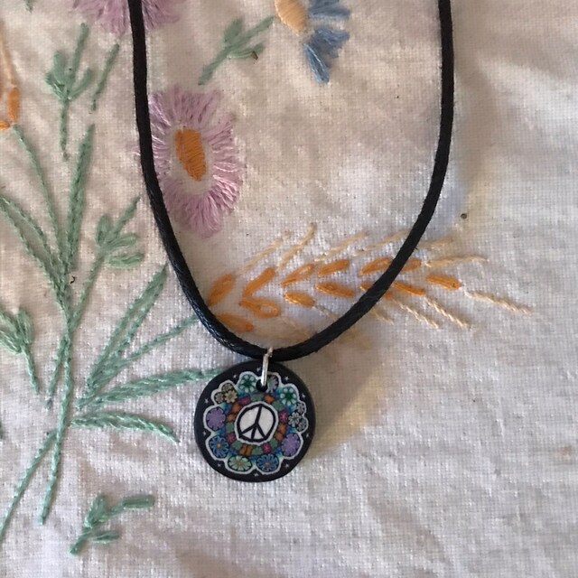 Vintage 90s Clay Pendant Necklace, Hippie Charm Jewelry Gift Vintage 90s Clay Pendant Necklace, Hippie Charm Jewelry Gift