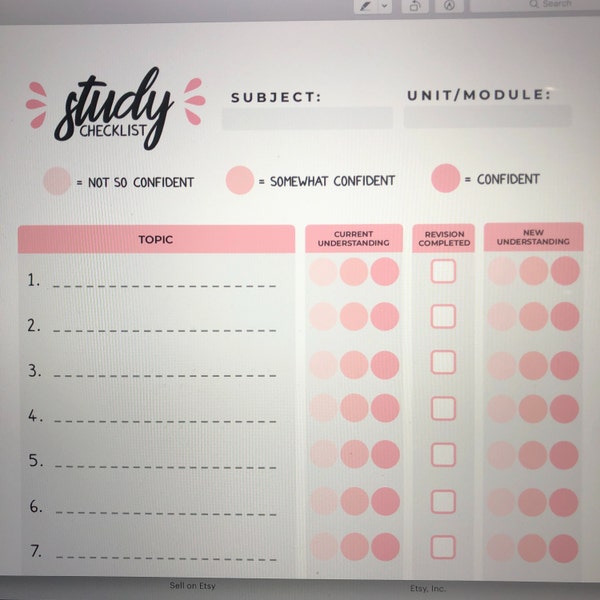 Study Checklist, Printable Planner, Study Tracker, Study List, Revision ...