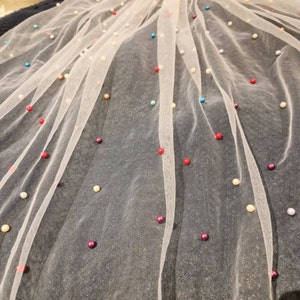 Wedding Pearl Veil,soft Bridal Tulle Veil With Comb,floor Length Veil ...