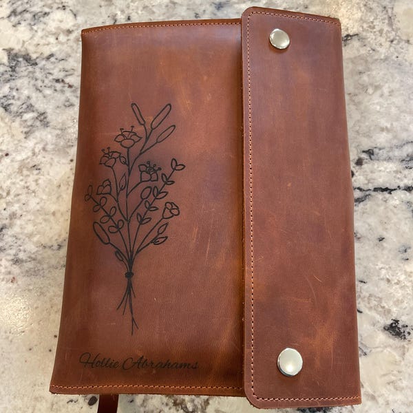 Handmade Leather Book Cover, Book Cover With Bookmark, Monogrammed Book ...