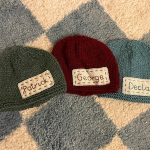 Name Tag ONLY Custom Wording Hand Embroidered Stitched Baby Hats Tags ...