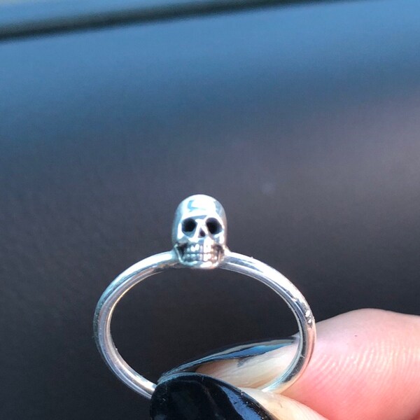 Dainty Skull Stacking Ring With Gemstones. Sterling Silver Gothic ...