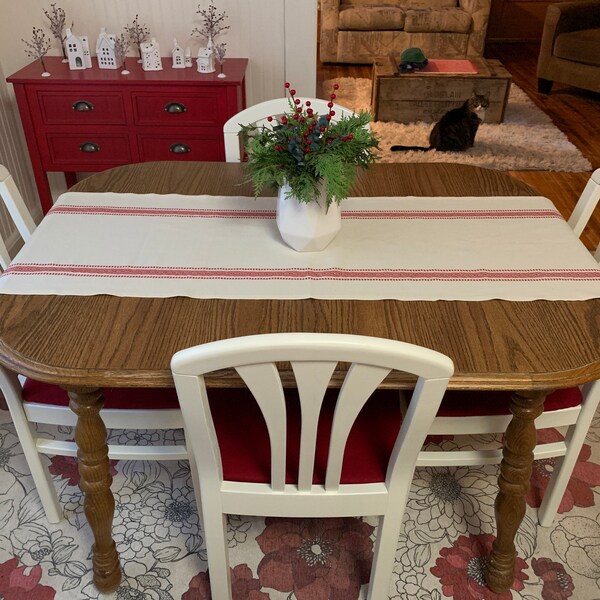 Ivory Christmas Table Runner, Scandinavian Christmas Runner, Red ...