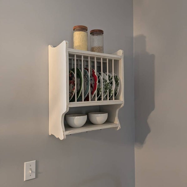 Hanging Plate Rack, Two Tier Compact 25"w Farmhouse Plate Rack, Holds ...