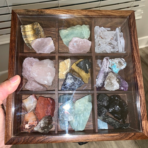 Wooden Rock Collection Box | Wooden Crystal Display | Mens Jewelry Box ...
