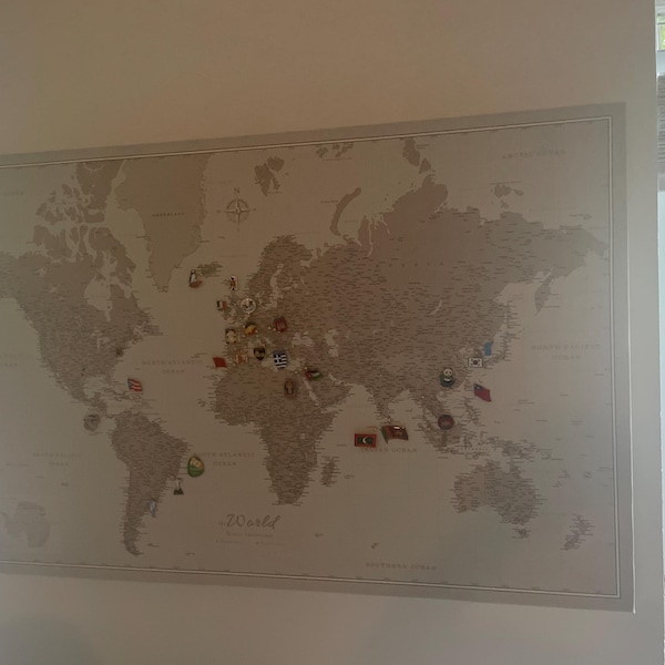 Personalized World Map - Push Pin Map - Pinboard Cork - Canvas Print ...