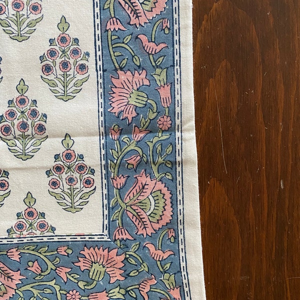 Blue Peach Floral Block Print Table Runner for Thanksgiving, Christmas ...