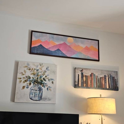 Minimalist Long Horizontal Sea Sun, Framed Canvas, Waves Line Art, Summer, Beach, Ready to Hang ...