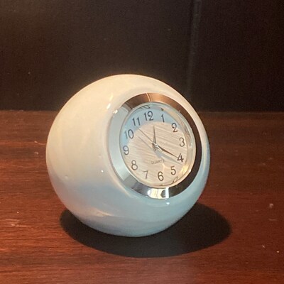 Small Desk Clock, Ball Shaped Baby Blue Ceramic Table Clock, Baby Blue ...