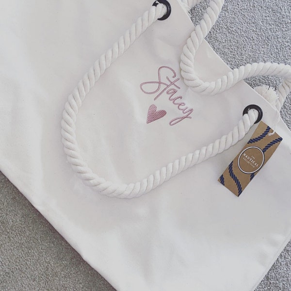Embroidered Beach Bag, Travel Bag, Personalised Canvas Tote Bag, Gift ...