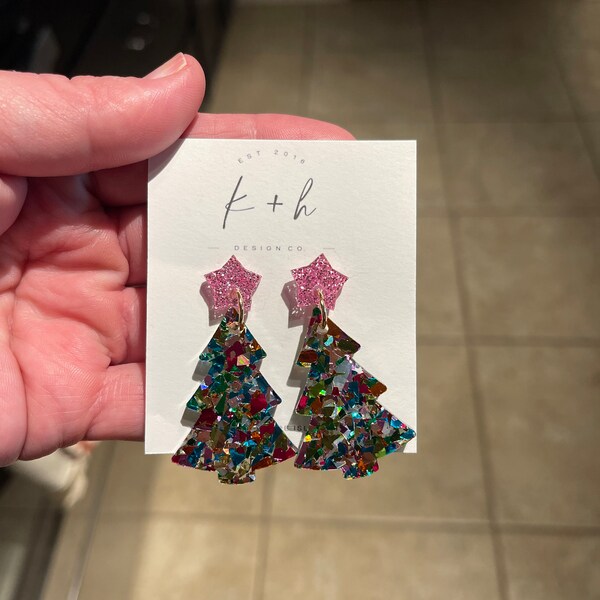 Holiday Confetti Christmas Earrings, Glittery Xmas Earrings, Holiday ...