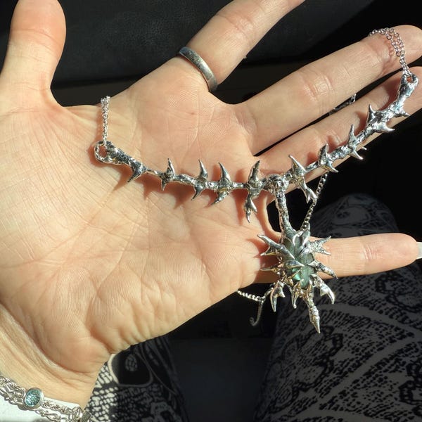 Spiky Cybersigilsm Thorn Sigil Necklace Statement Necklace Liquid Metal ...